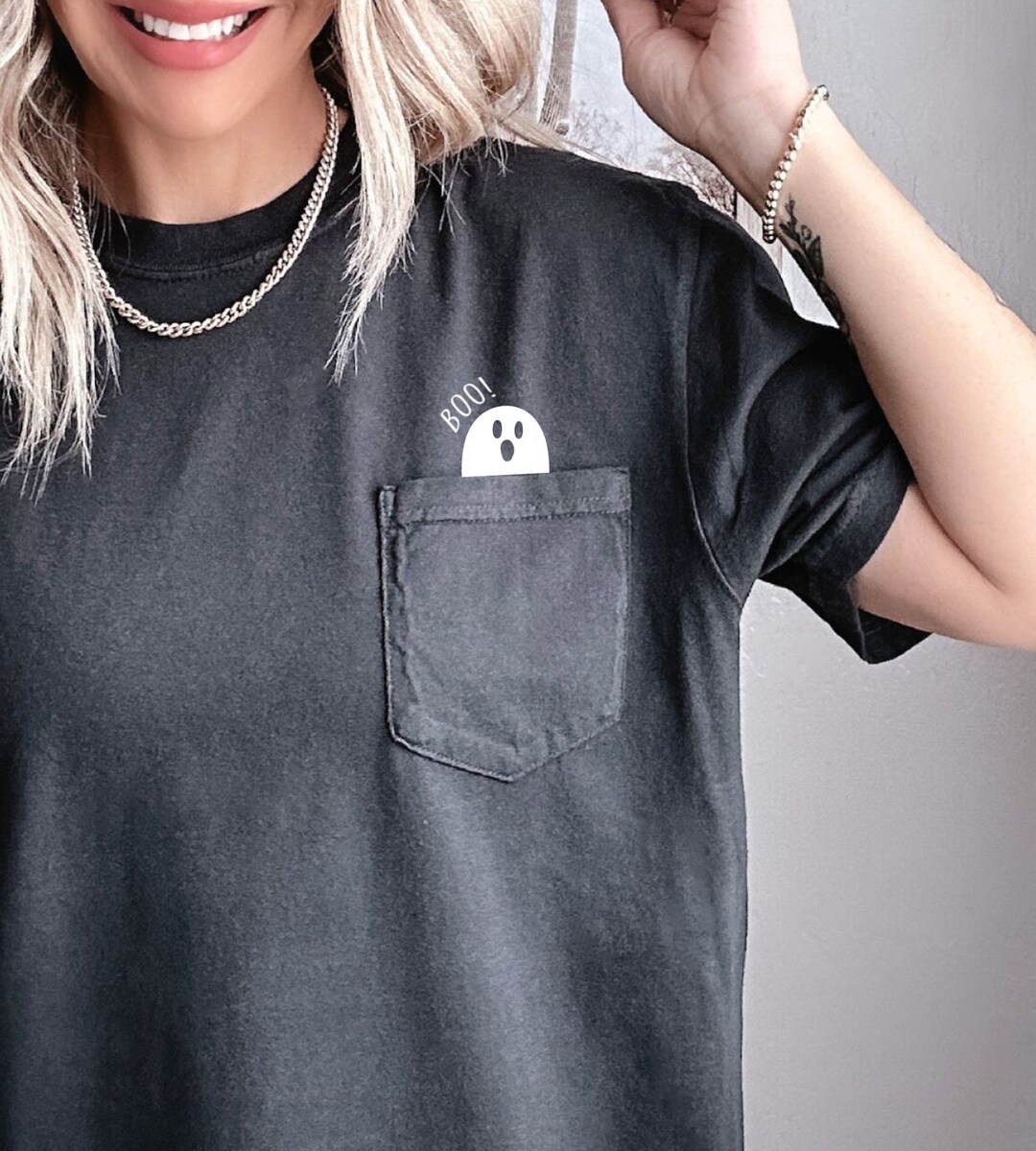 Cute Ghost Pocket Tee, Halloween Shirts for Women, Cute Halloween Shirt ...