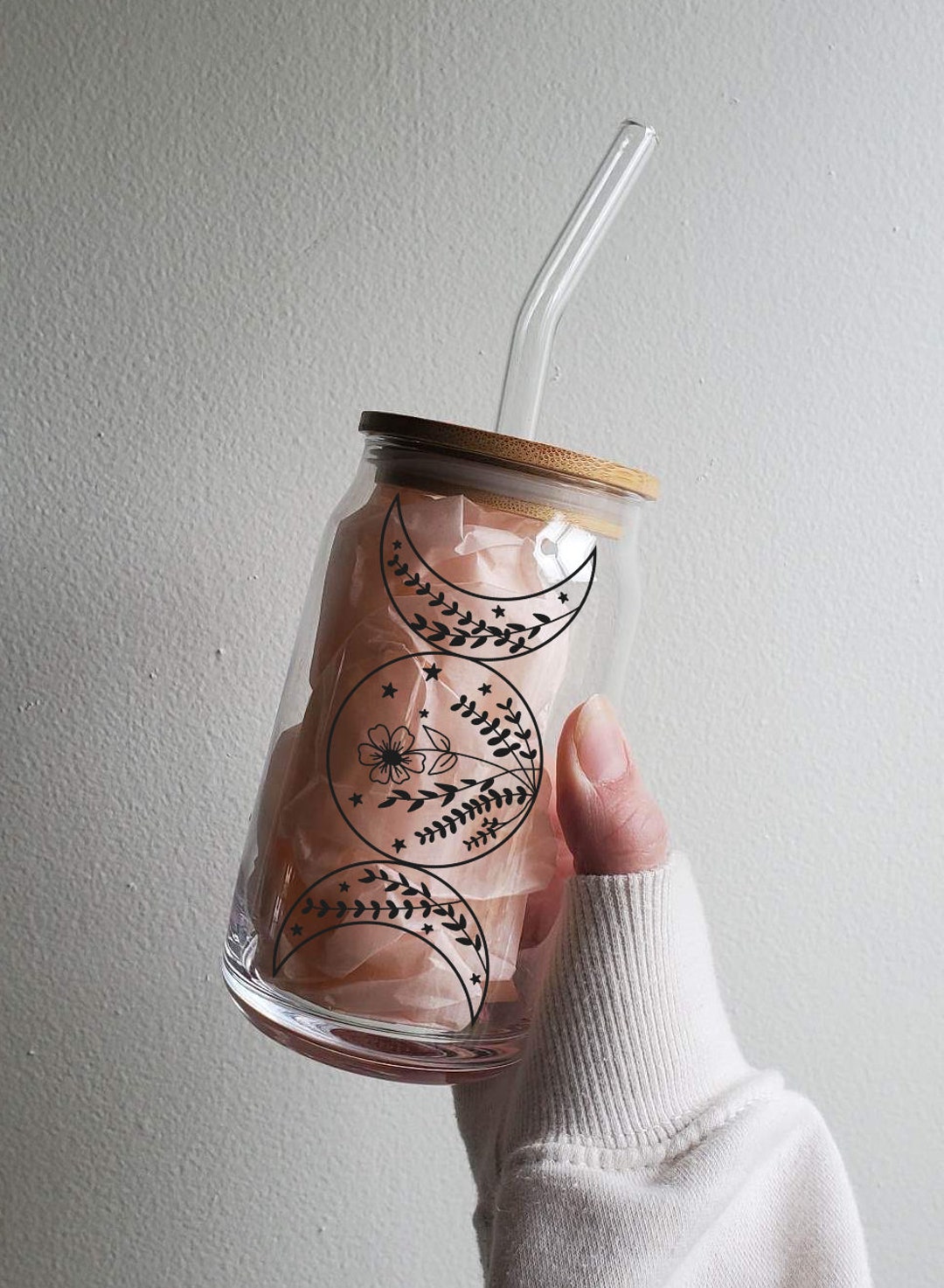 Floral Moon Glass Tumbler With Lid, Witchy Can Glass Cup, Witchy Gift ...