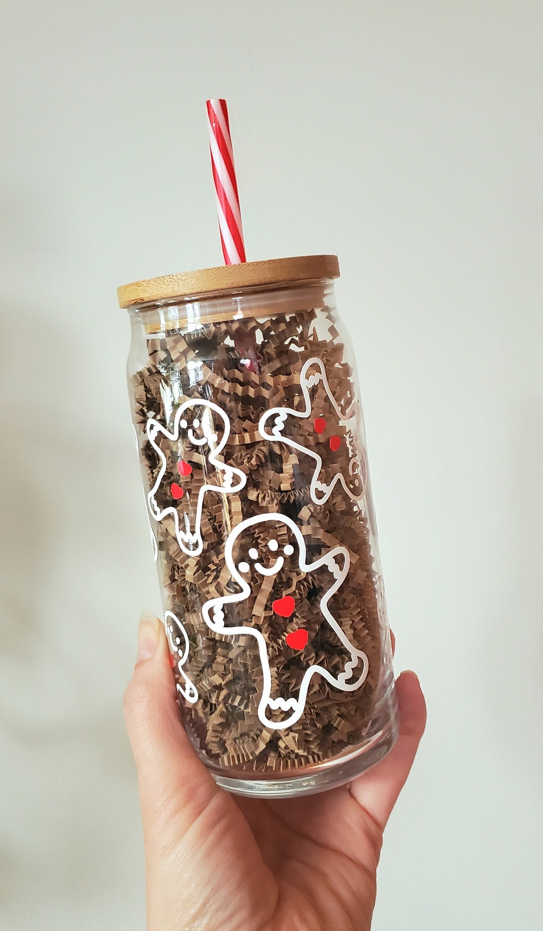 Gingerbread Man Glass Iced Coffee Cup With Lid and Straw, 20 Oz 16 Oz ...