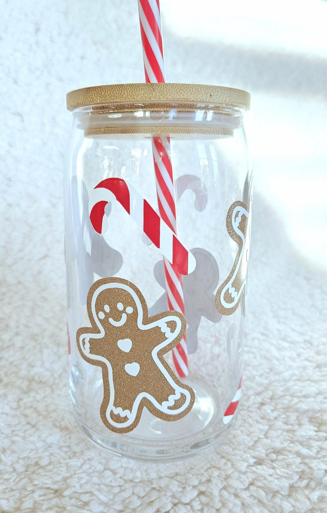 Gingerbread Man Glass Iced Coffee Cup With Lid and Straw, 20 Oz 16 Oz ...