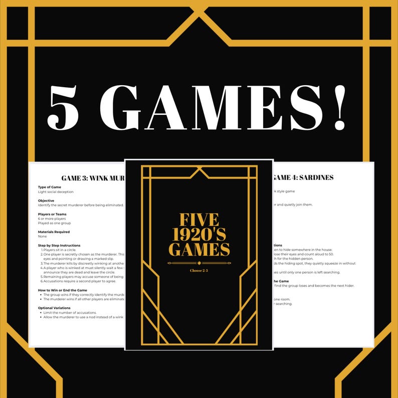 1920s Adult Game Night, 5 Games 8 Recipes, Instant Download - Etsy