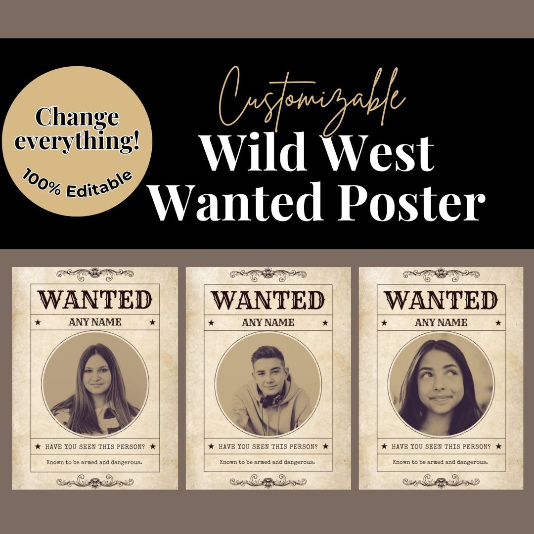 Customizable Wild West Wanted Poster Template, Editable Western Party ...