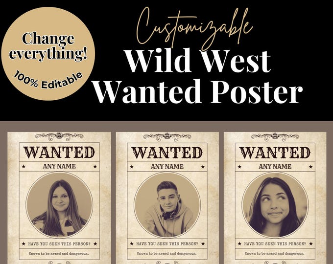 Customizable Wild West Wanted Poster Template, Editable Western Party ...