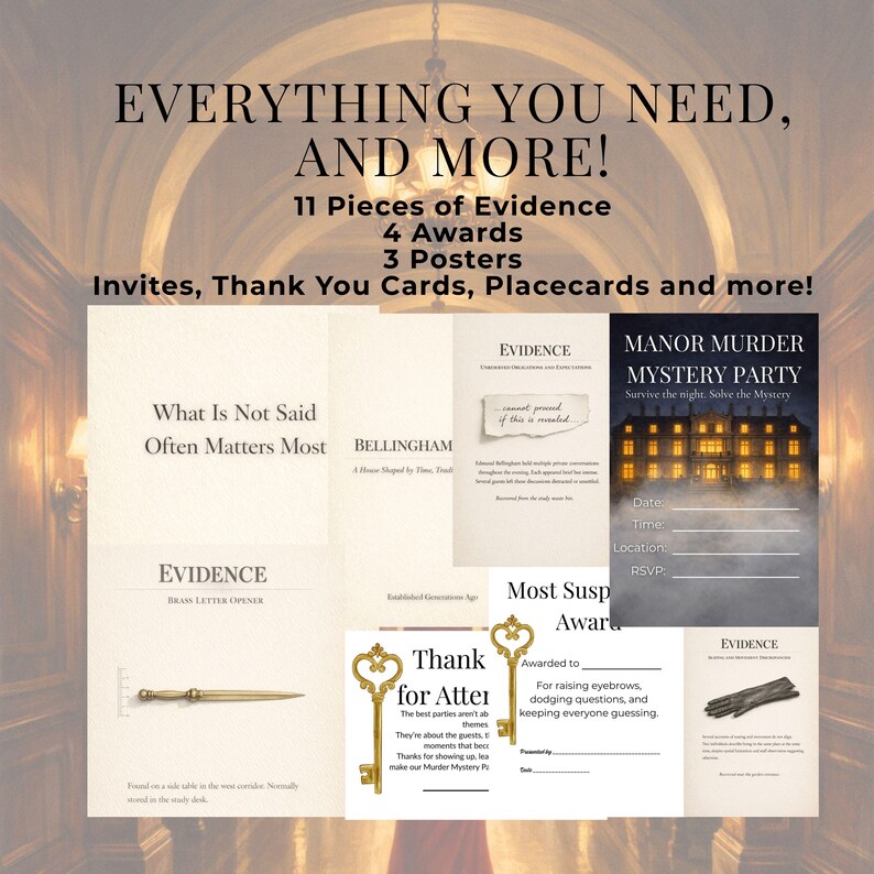 Mansion Murder Mystery Party, Upstairs Downstairs Printable Dinner ...