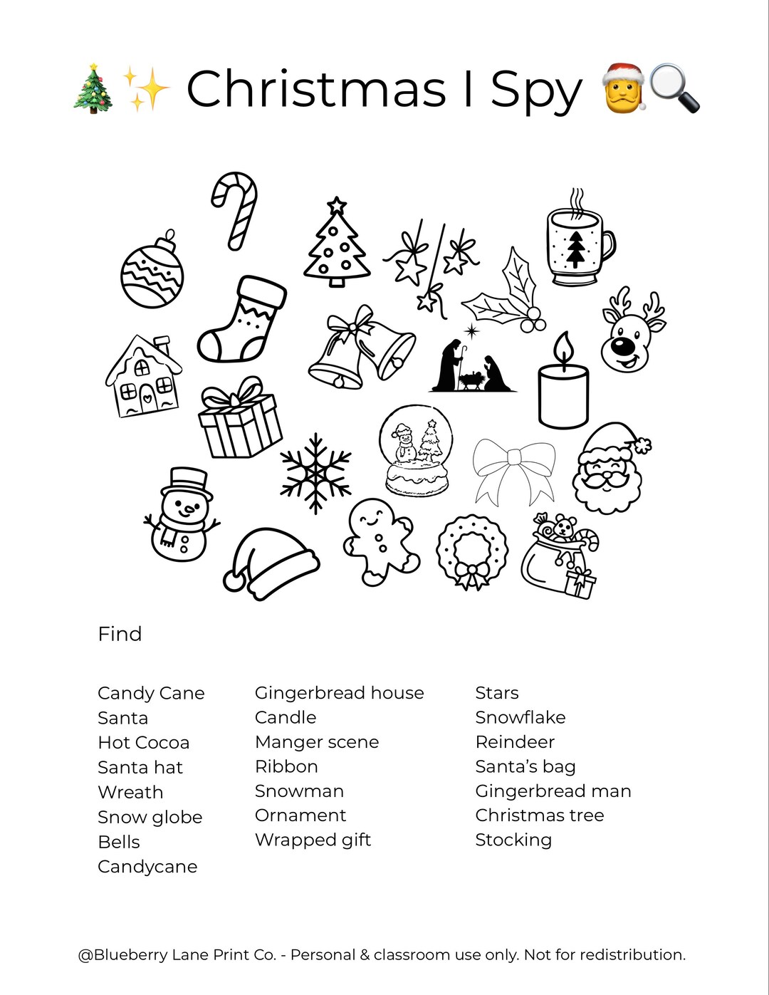 Christmas I Spy Printable - Holiday Kids Activity - Preschool and ...