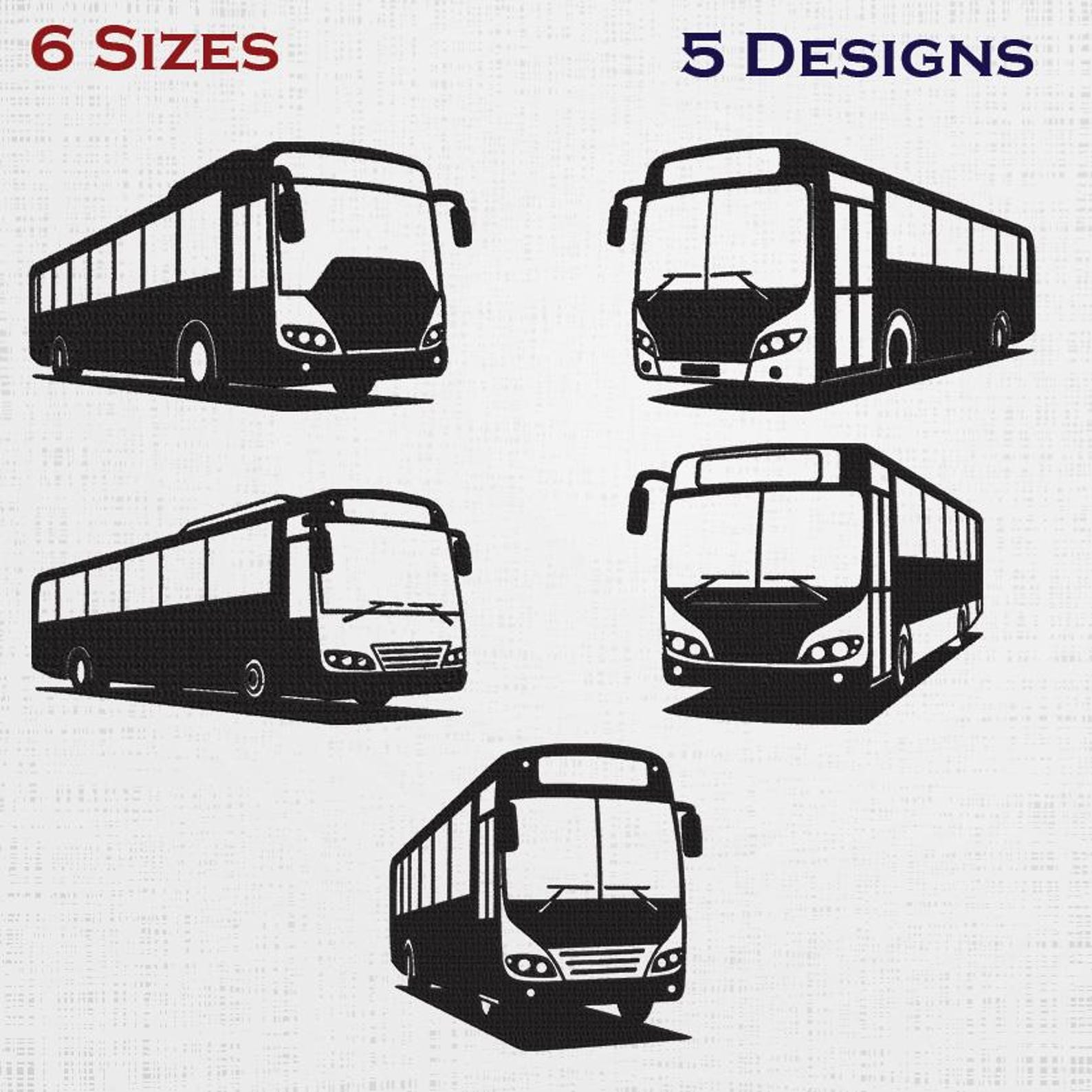 Bus Set Embroidery - Vehicle Digital Download - Black Bus Machine File ...
