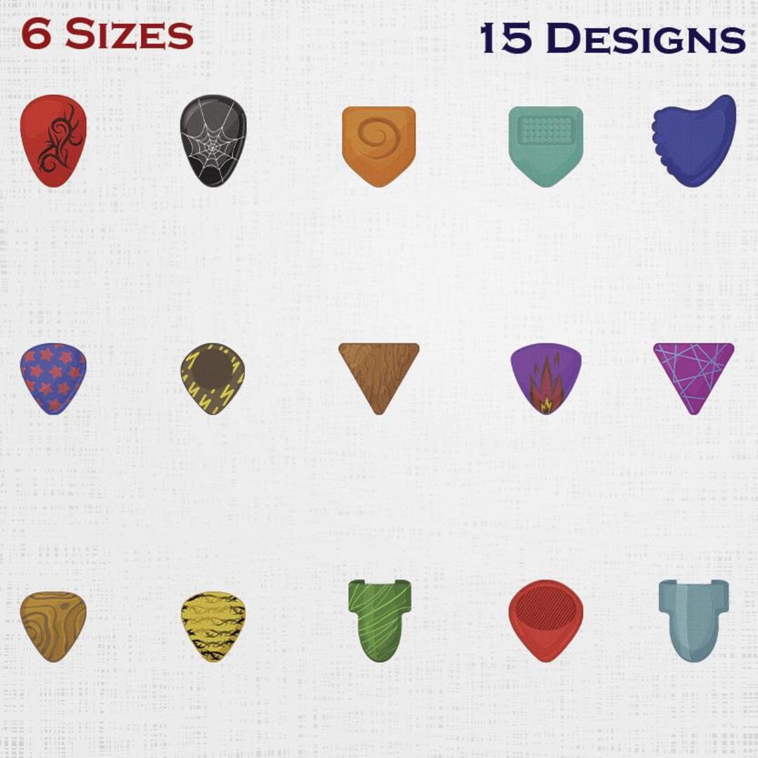 Plectrum Set Embroidery - Pick Digital Download - 6 Sizes 15 Designs - Etsy