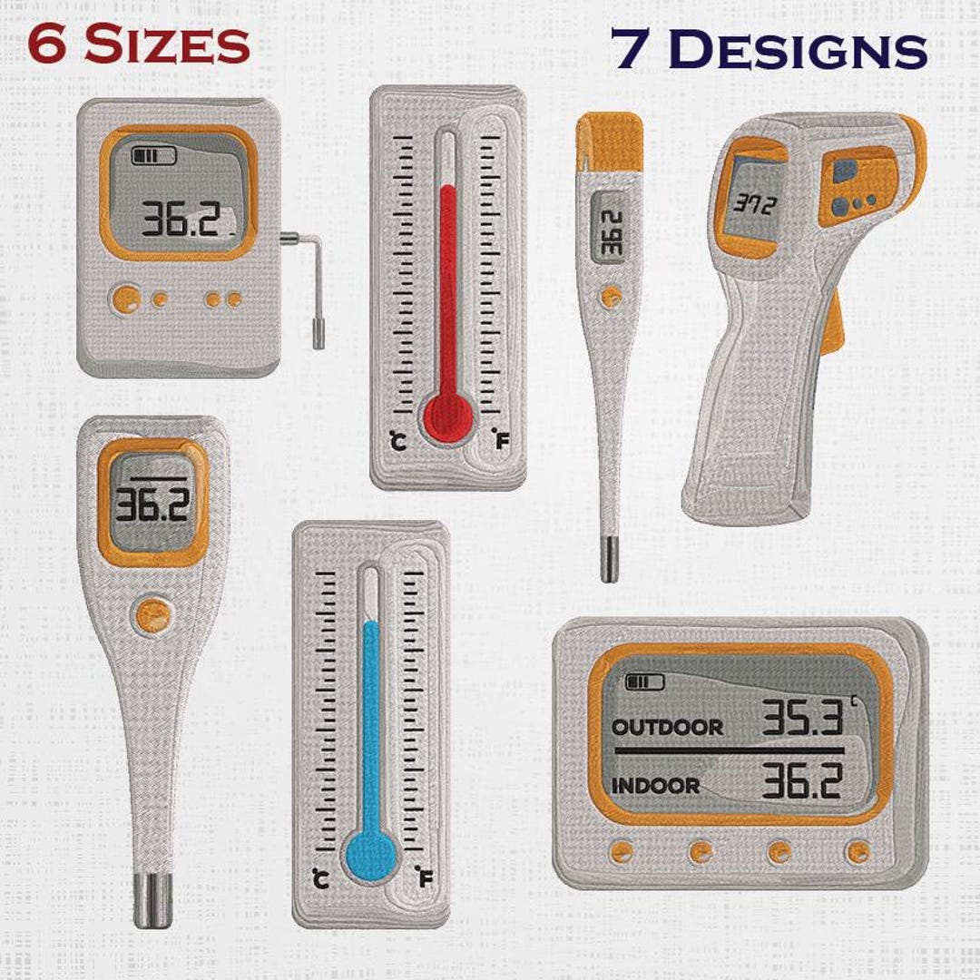 Thermometer Set Embroidery - Digital Thermometer Pattern - Temperature ...