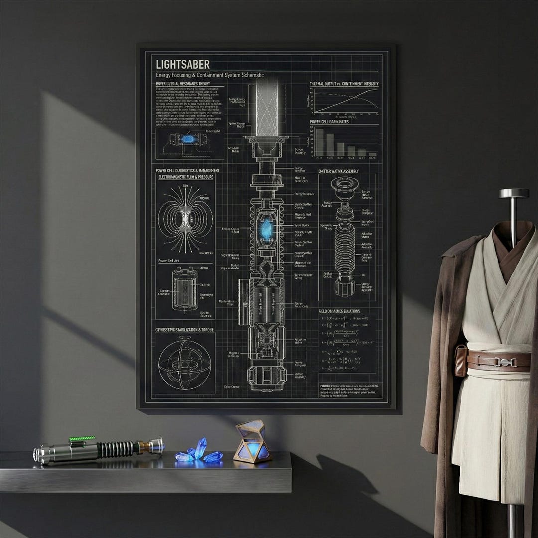 Lightsaber Blueprint Poster Rolled | Sci-fi Weapon Schematic | Star ...