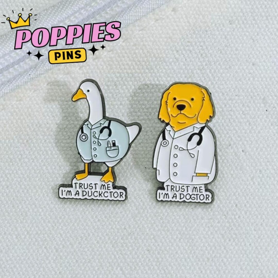Funny Doctor Pins, Duck Doctor Pin & Dog Doctor Pin, Medical Pun Pins ...