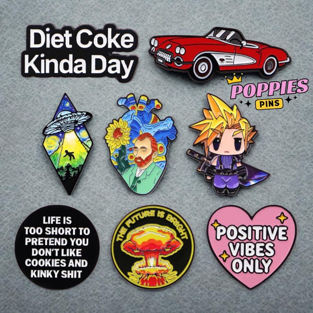 Cute Aesthetic Enamel Pins Set, Retro Car, Heart Pin • UFO Alien • Art ...