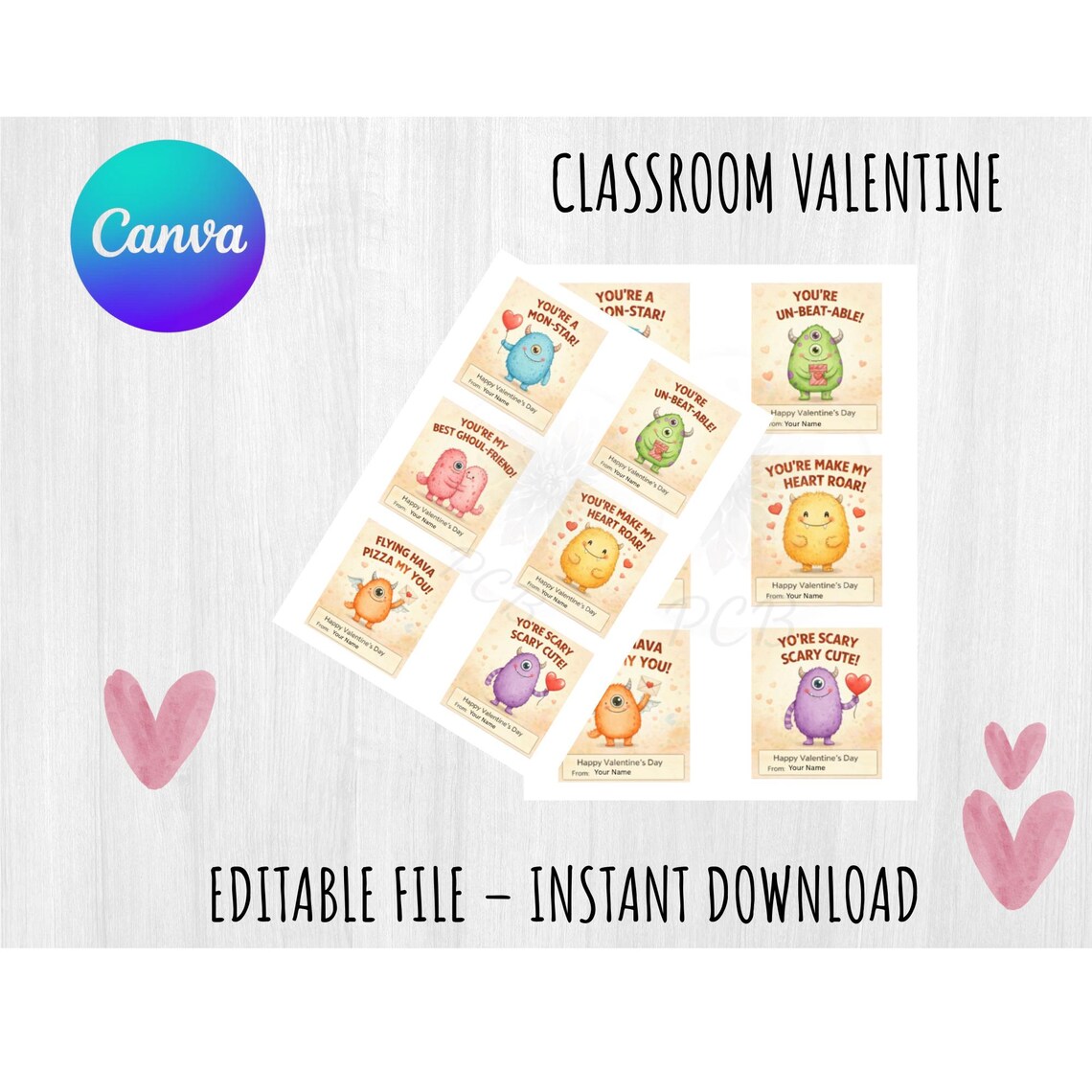 Monster Valentine Cards Printable Kids Classroom Exchange Pun ...