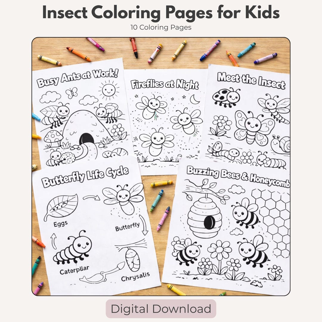 Garden Bug Coloring Pages | Kids Activity Sheet (digital Download) - Etsy