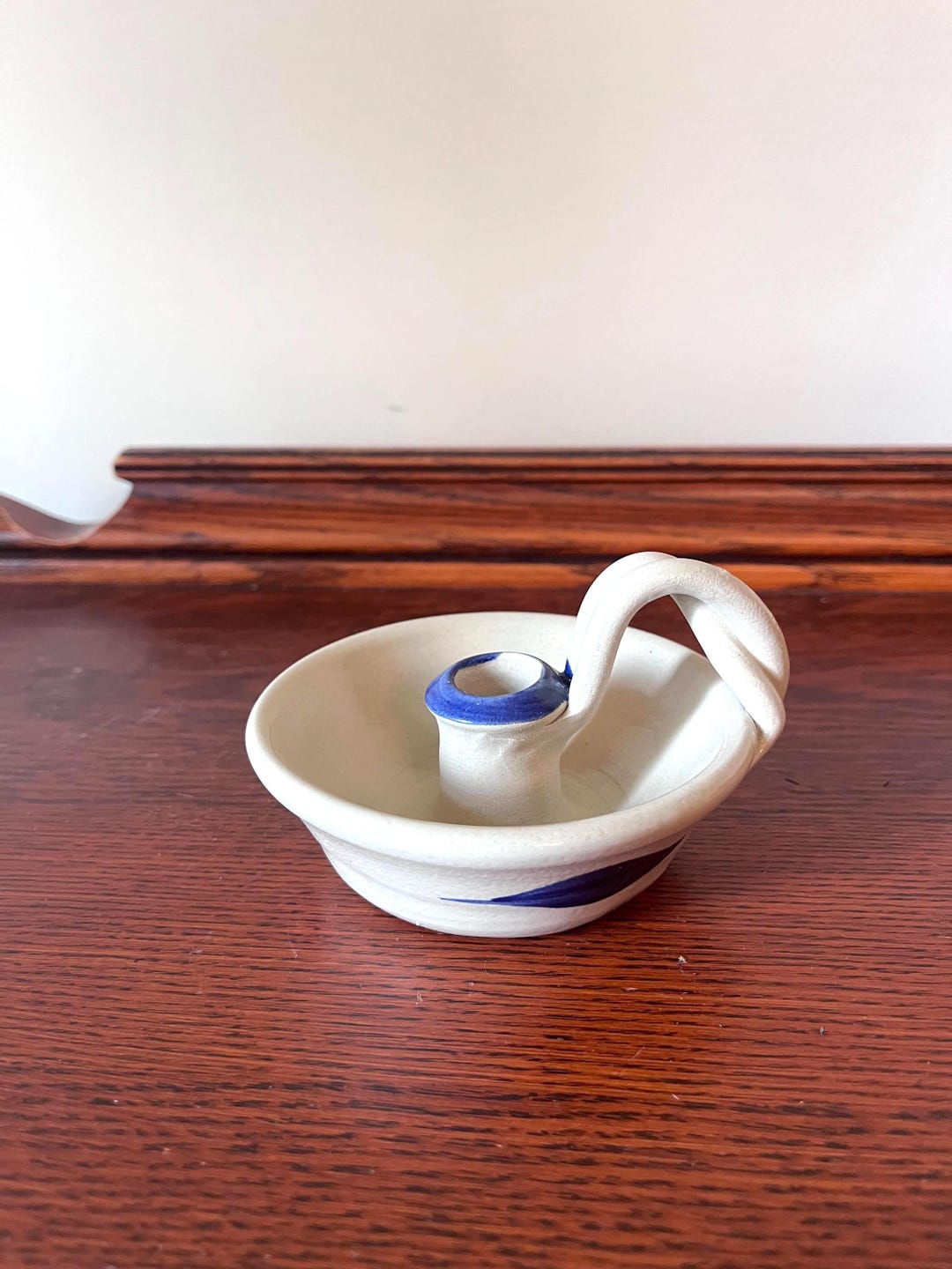 Williamsburg Pottery Candle Holder, Vintage Chamberstick Style Ceramic ...