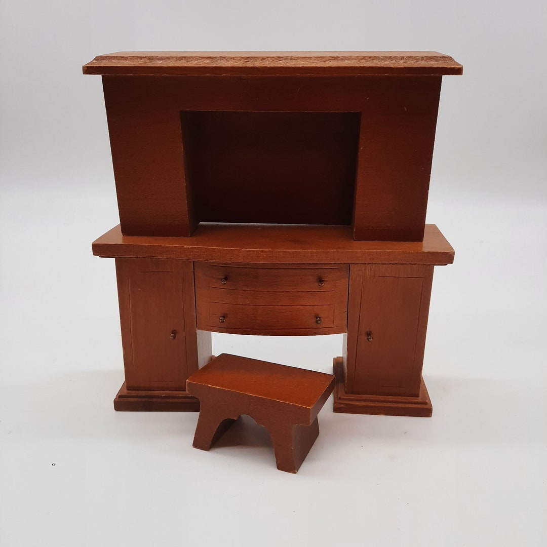 Vintage Mid Century Miniature Dollhouse Office Desk With Hutch Bench ...