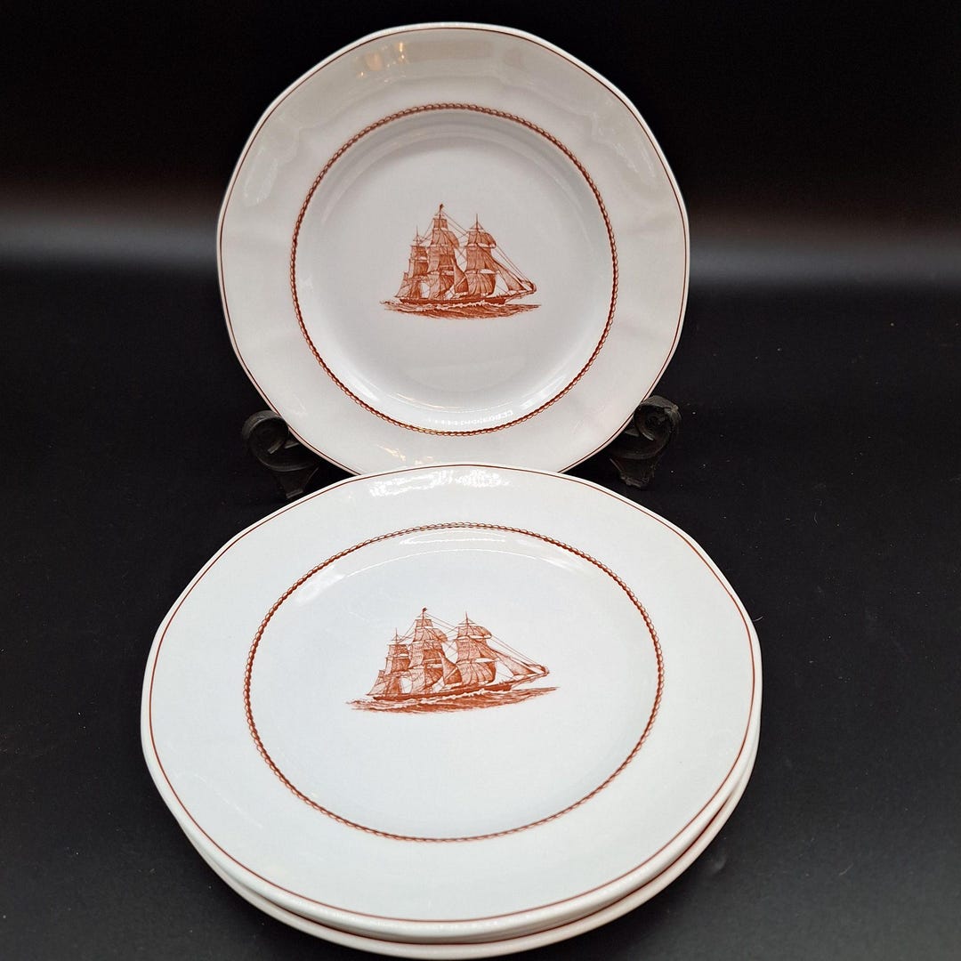 Wedgewood Flying Cloud Rust 8" Salad Plates Set of 4 Nautical Ship ...