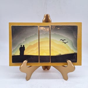 Tryptic Art Tiles Artist Made Loving Couple Silhouette Sunset Ceramic ...