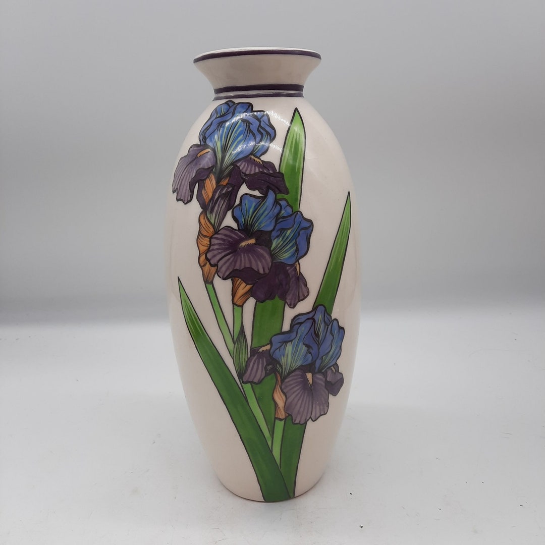 Vintage 1992 Lakshmi Iris Floral Vase James Hardman Carol O'brien Orcus ...