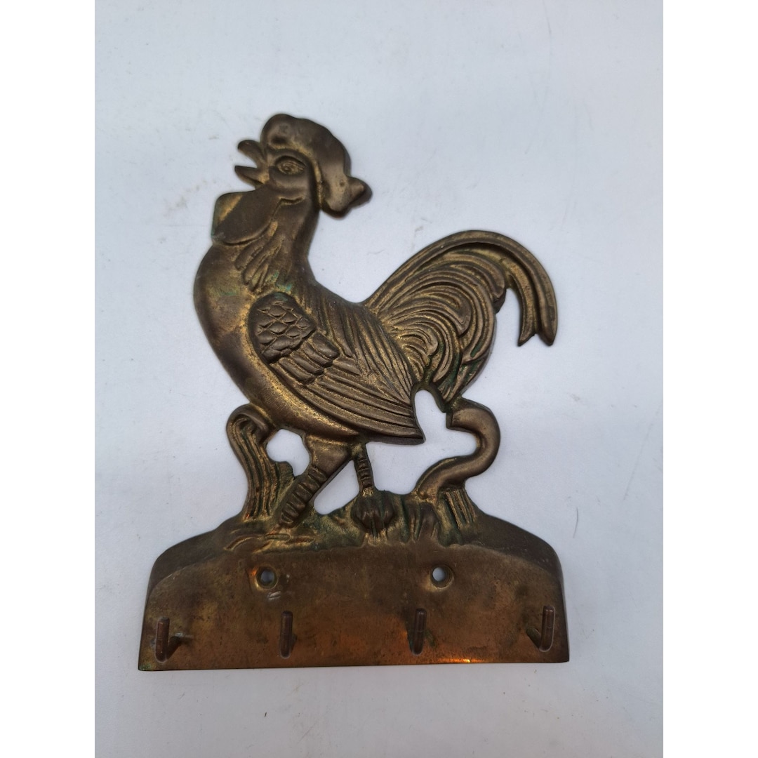Vintage Solid Brass Rooster Chicken Key Hook Wall Art Country Farmhouse ...
