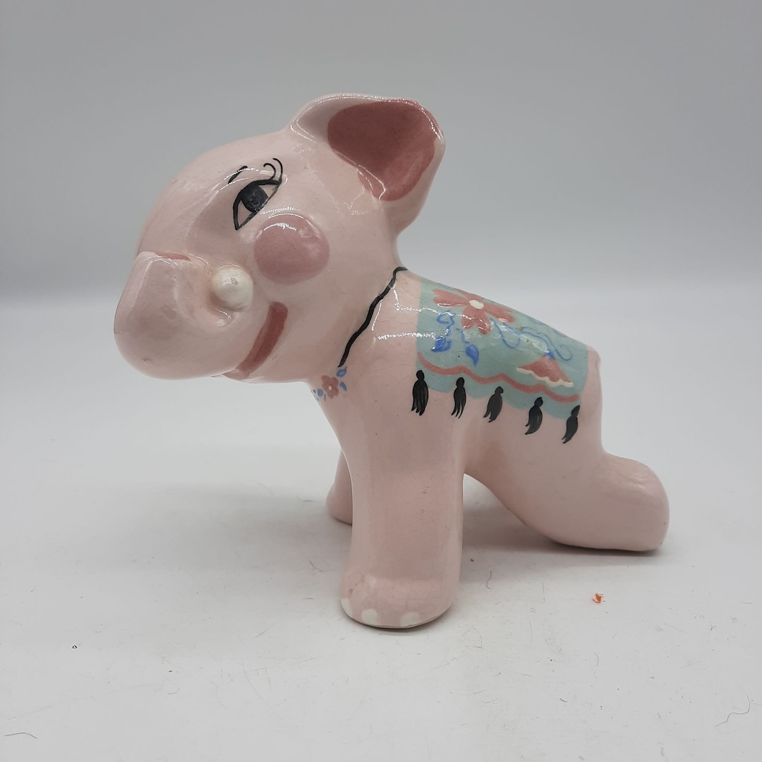 Vintage 1940s Kay Finch Pink Circus Elephant Winking California Pottery ...