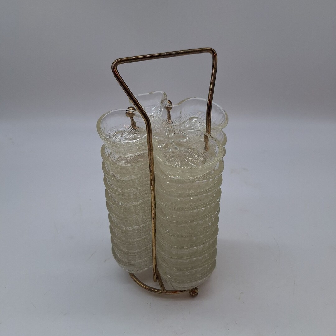 Mid Century Tiara Indiana Glass Nut Dish Set With Metal Caddy Bridge ...