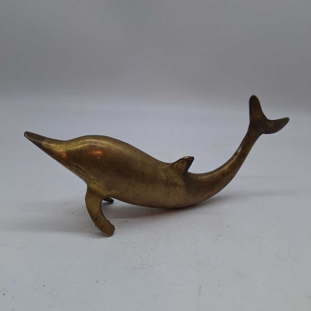 Vintage Solid Brass Dolphin Figurine Nautical Beach Boho Decor ...