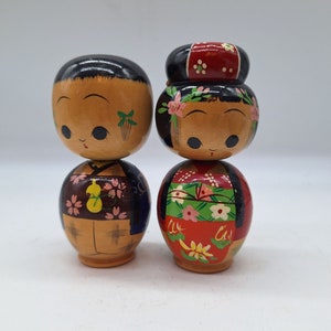 Kokeshi Dolls Pair Boy Girl Bobble Heads Handmade Japan 5" Asian ...