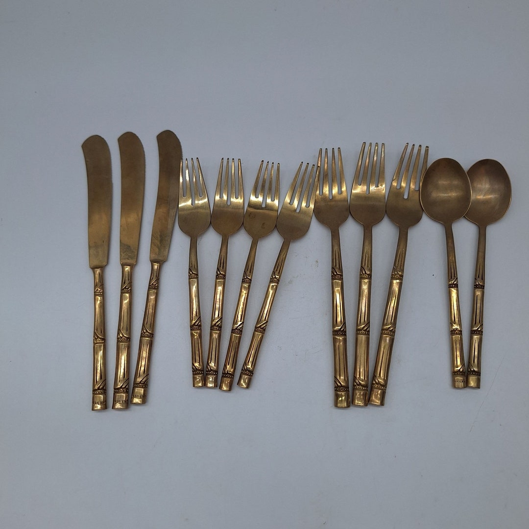 Vintage Brass Bamboo Pattern Flatware Knives Hollywood Regency Set of ...
