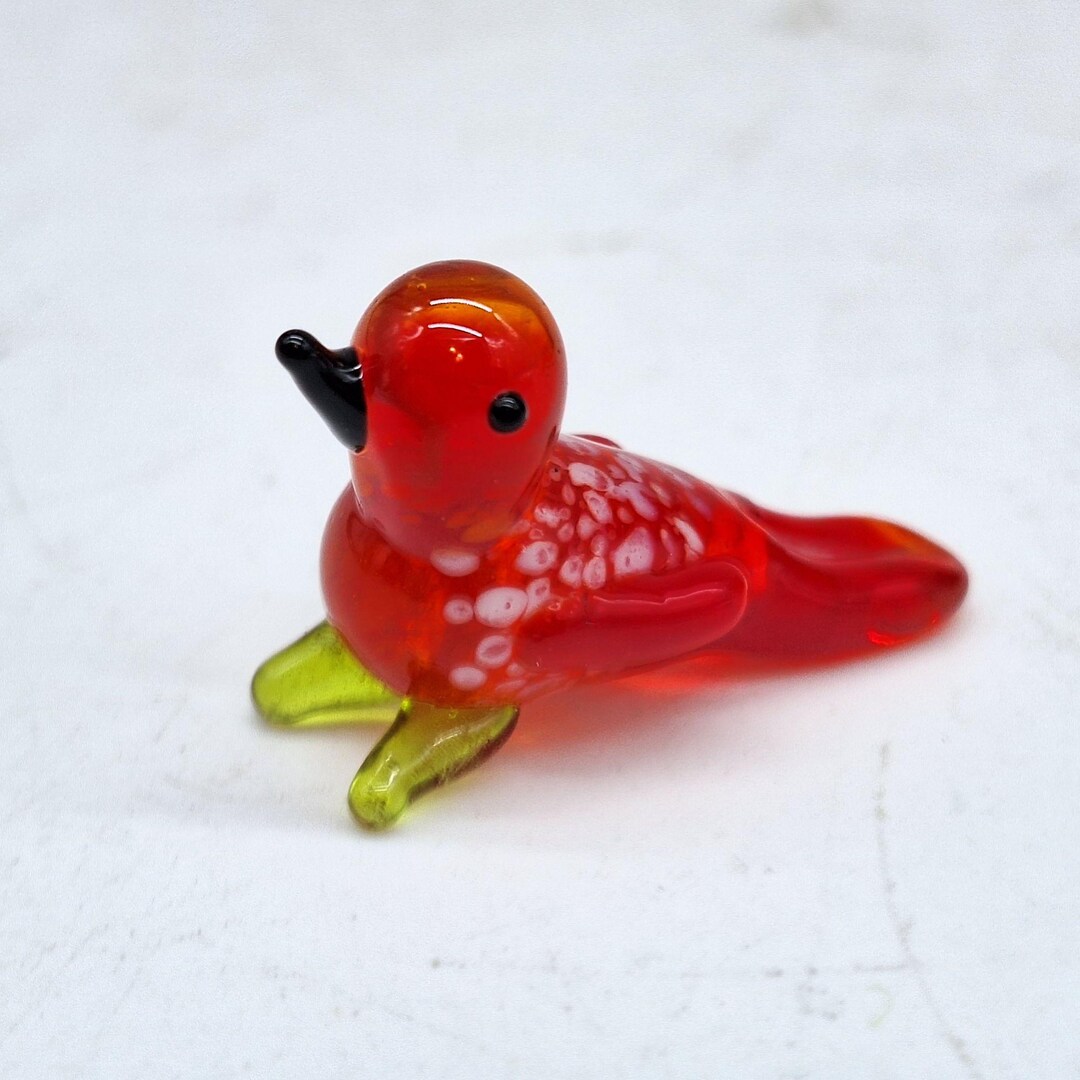 Blown Glass Red Bird Cardinal Miniature Handmade Animal 1" X 3/4" X 1/4 ...