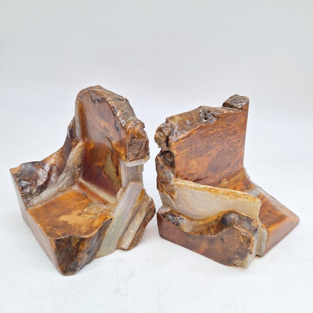 Vintage Burlwood and Resin Bookends Mid Century Handmade Library Decor ...