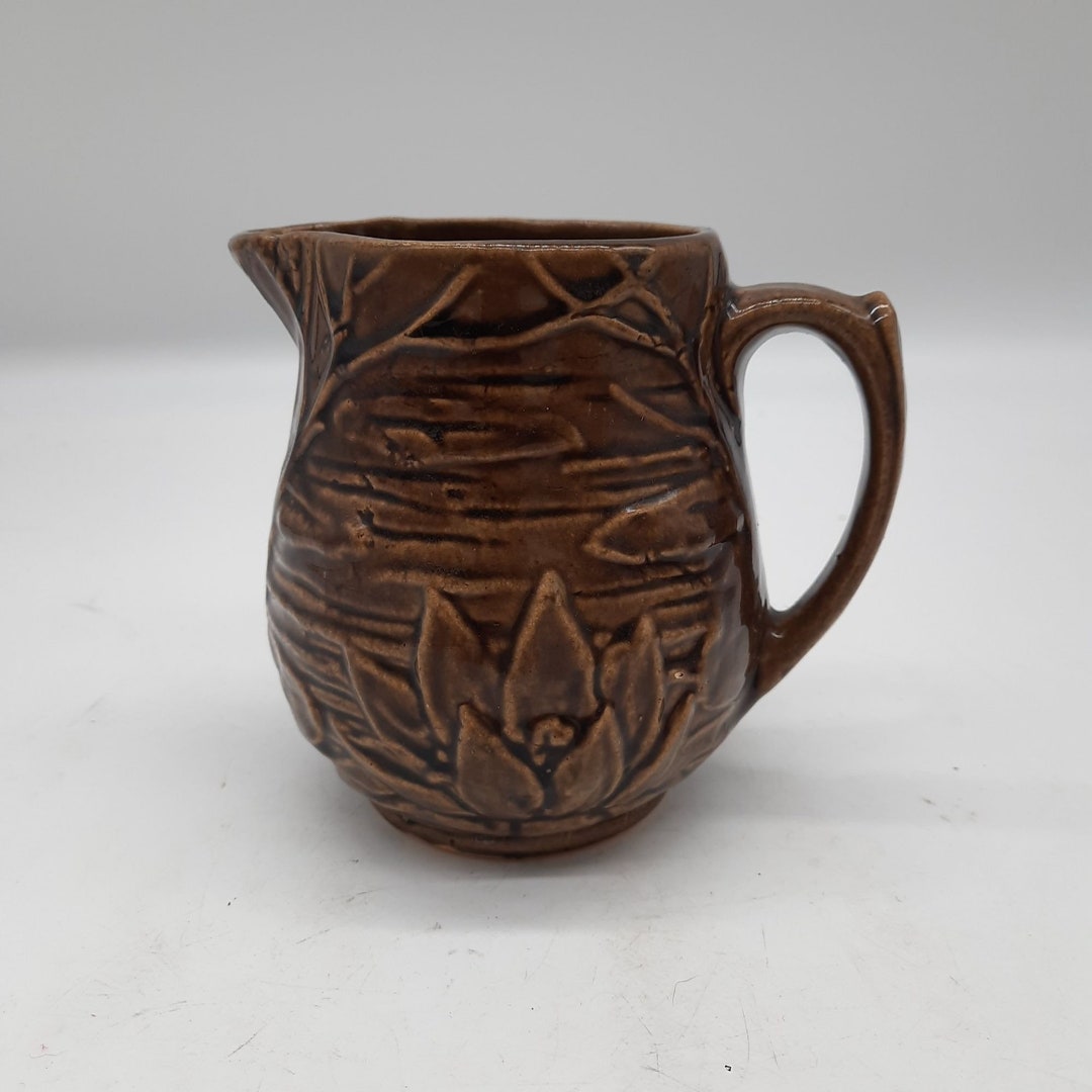 Vintage 1930's Mccoy Water Lily Pitcher Brown Onyx Glaze Lotus 124 - Etsy