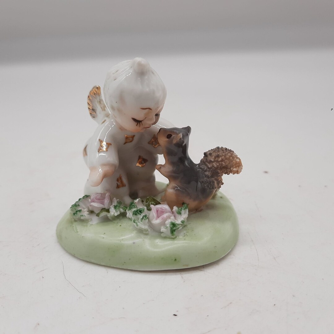 Lefton Baby Cherub Angel K 8146 With Squirrel Vintage Porcelain - Etsy