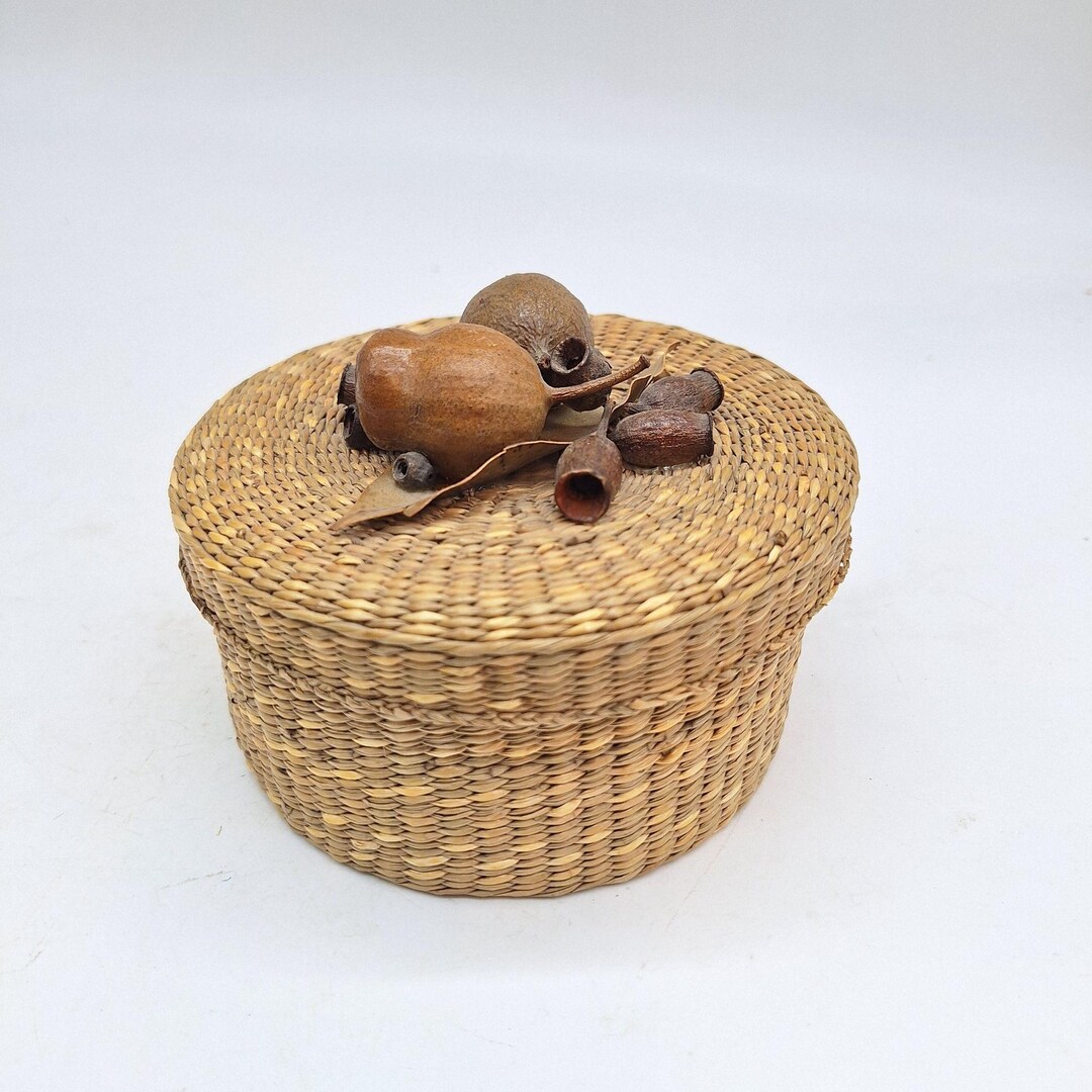 Sweetgrass Basket Woven Lidded Round Natural Dried Floral Rustic ...