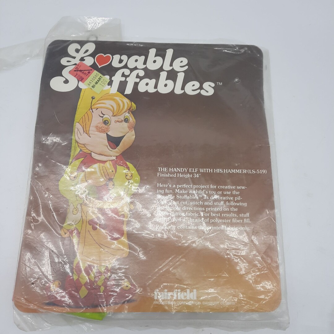 Vintage Loveable Stuffables Handy Elf With His Hammer Printed Stuffed ...