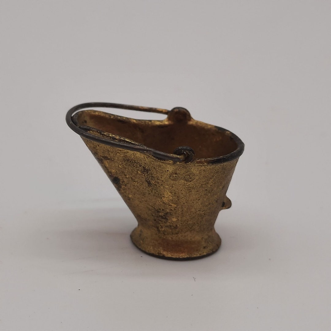 Vintage Brass Miniature Doll House Coal Scuttle Bucket Textured Thin ...