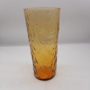 Vintage Seneca Morgantown Glass Vase Amber Crinkle Driftwood Bark ...