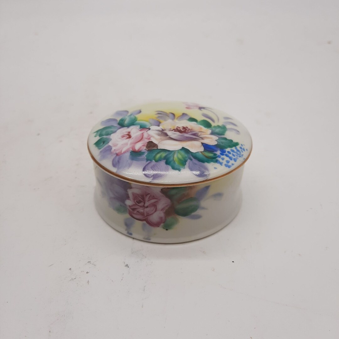 Vintage Hand Painted Floral Porcelain Trinket Box Japan Roses - Etsy
