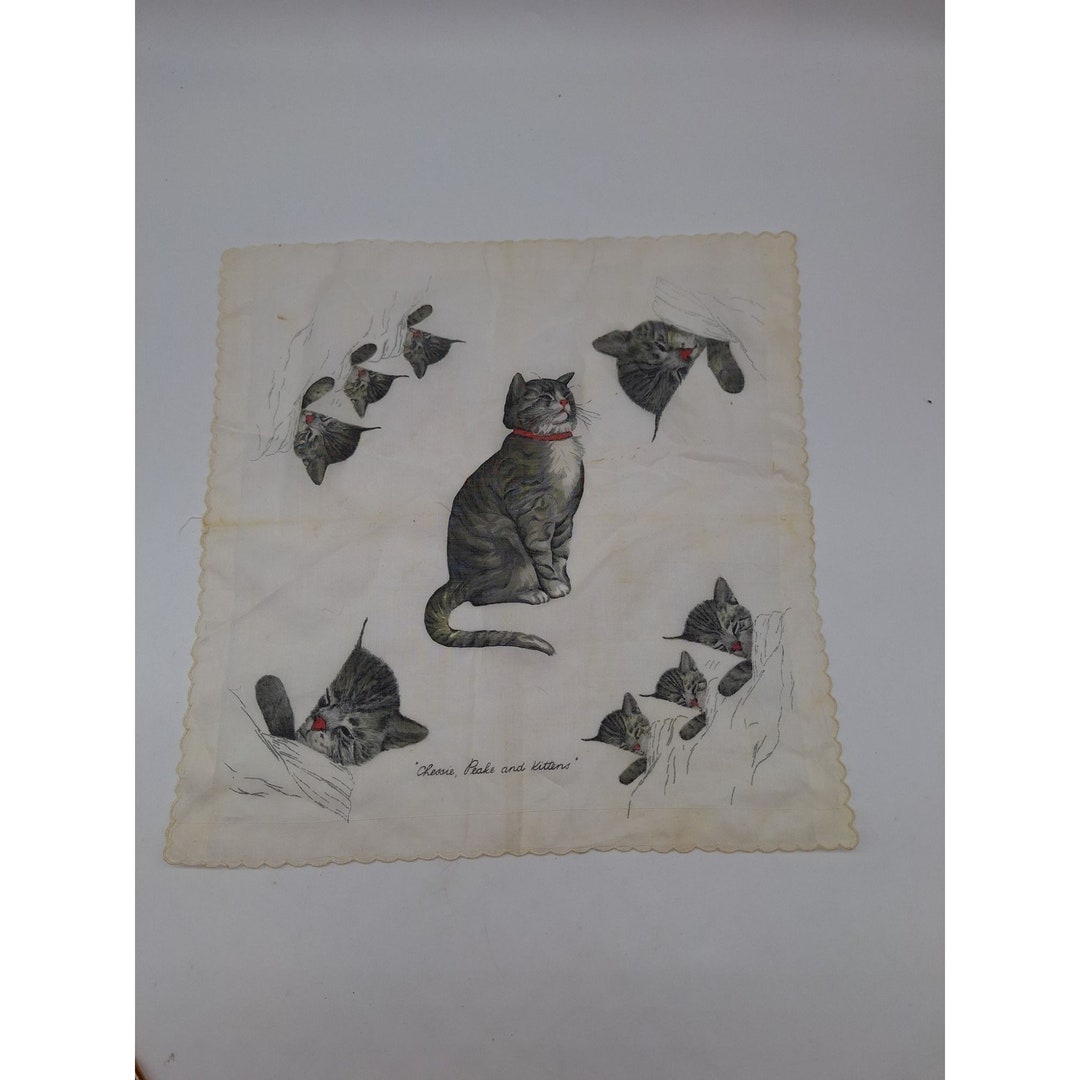 Vintage Chessie Tabby Cat Handkerchief Cotton Scalloped Edge - Etsy