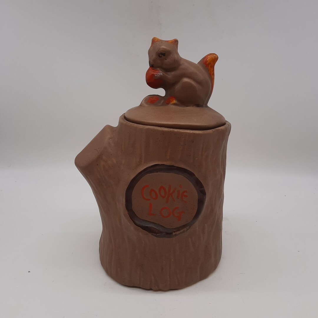 Mid Century Mccoy Pottery COOKIE LOG Cookie Jar With Squirrel on Lid ...