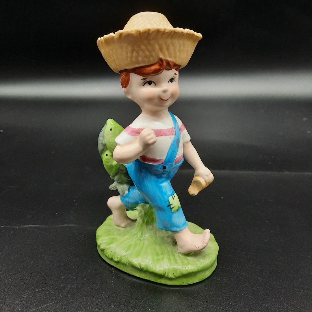 Vintage Little Boy Fishing Fisherman Walking Tom Sawyer Huck Fin ...