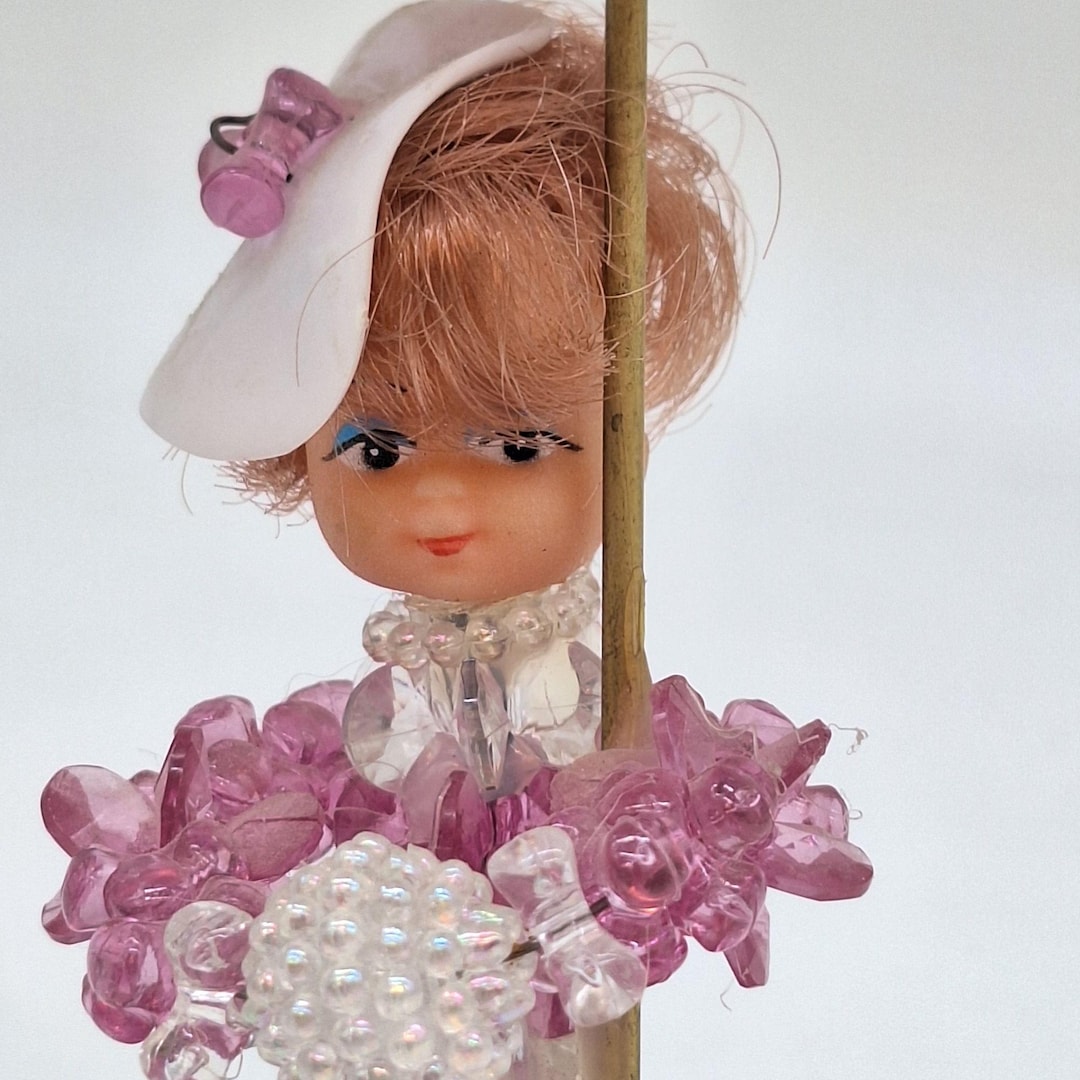 Kitsch Bead Safety Pin Doll Rubber Face Parasol Purple White 7 - Etsy
