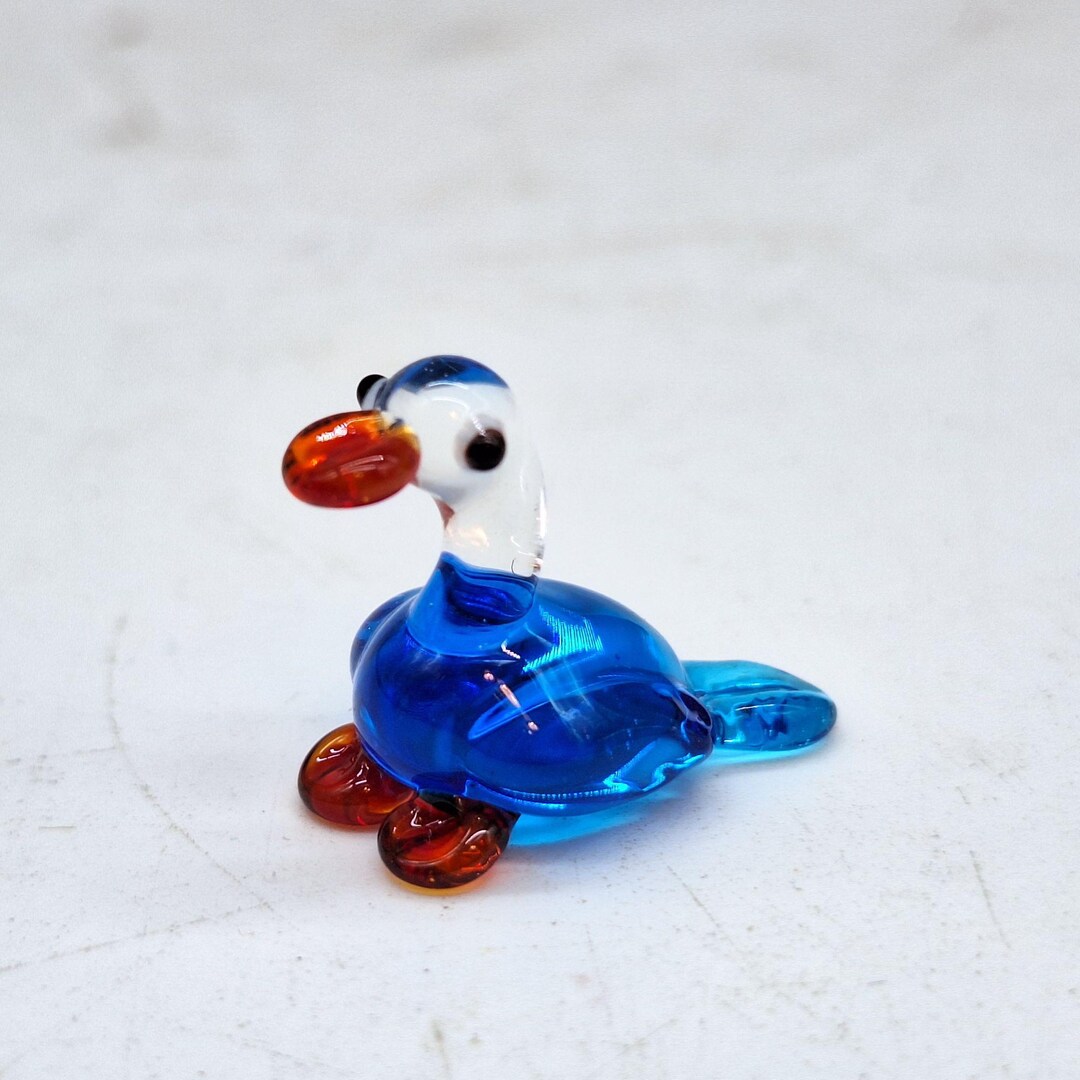 Blown Glass Blue Clear Duck Bird Miniature Handmade Animal 1" X 1" X 1/ ...