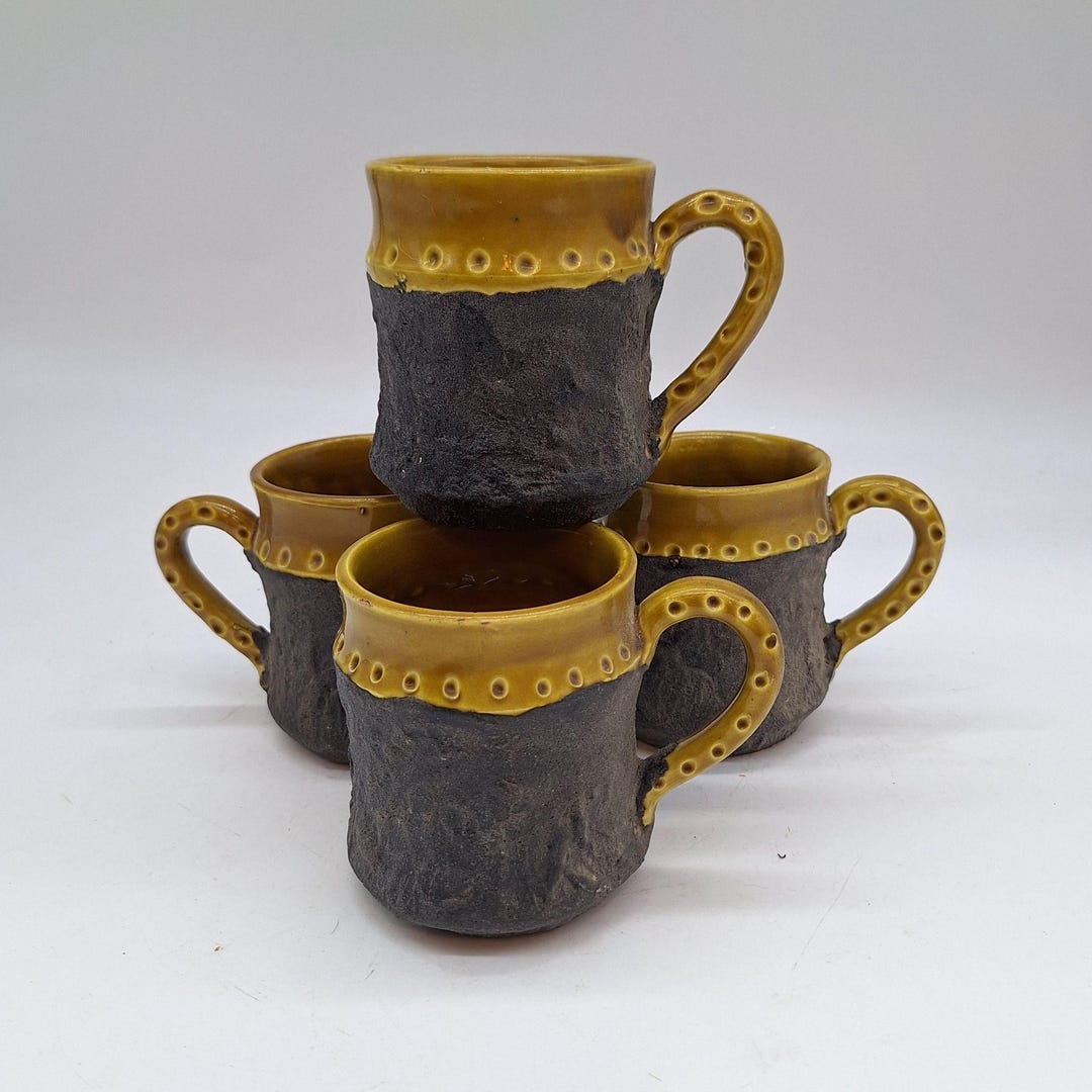 Mid Century Italian Pottery Mugs: Fat Lava Brown Glaze, Set of 4 - Etsy