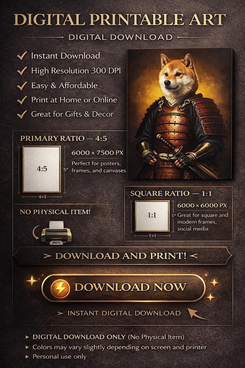 Samurai Shiba Inu Wall Art Digital Download, Japanese Warrior Dog ...