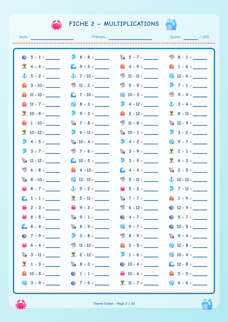 10 Printable Multiplication Worksheets – Times Tables From 1 to 12 With ...