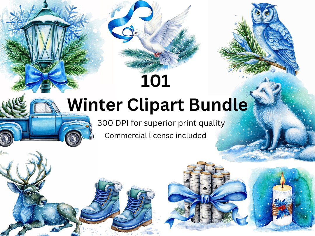 101 Winter Watercolor Clipart PNG Bundle | High-resolution 300 DPI ...