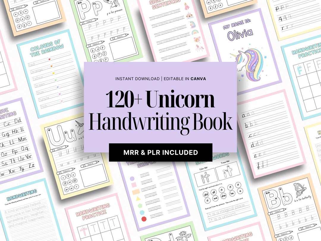 Unicorn Handwriting Workbook, Cursive & Alphabet Practice (canva ...