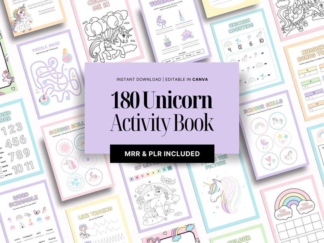 180+ Unicorn Activity Page Workbook | Kids Learning Bundle With ...