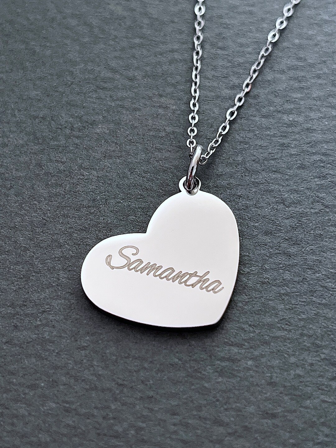Personalized Engraved Name Tilted Heart Stainless Steel Necklace in 2 ...