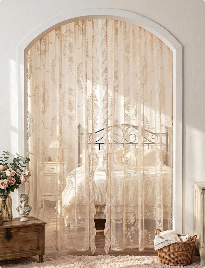 Cassandre Sheer Lace Curtain for Bedroom & Living Room - Romantic Style ...